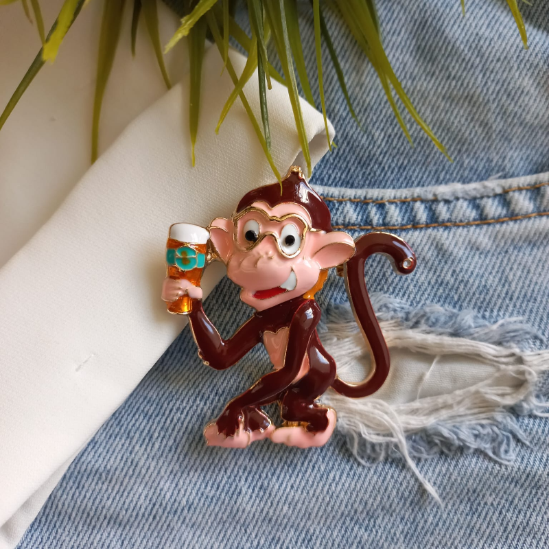 Sevimli Maymun Broş - Broş - Yaka İğnesi - Miamano